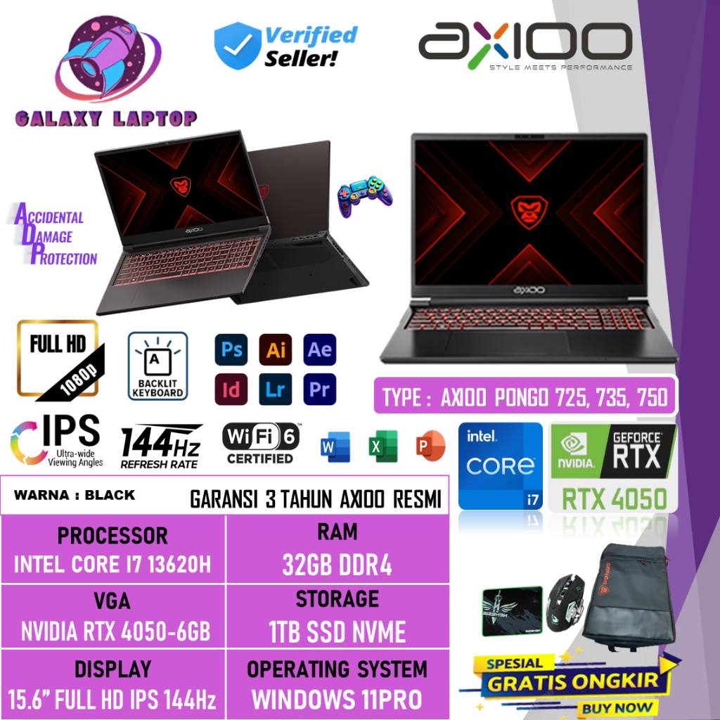 Jual Laptop Gaming AXIOO PONGO 750 Intel Core i7 13620H RAM 32GB 1TB ...