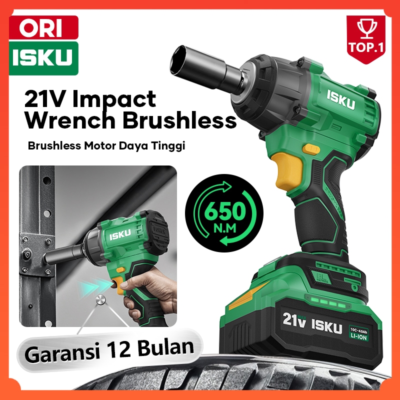 Jual ISKU Cordless Impact Wrench Brushless 21V 650N.M Torsi Battery ...