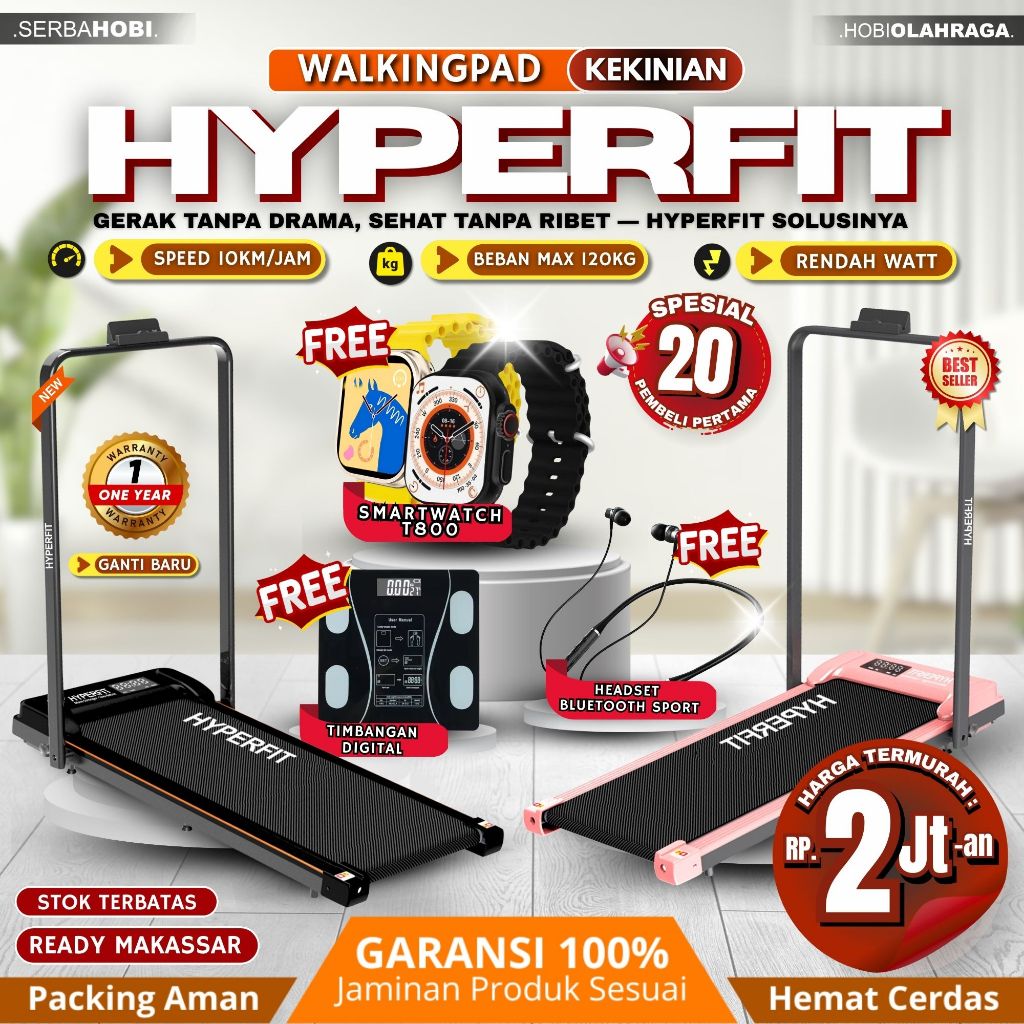 Jual Treadmill Hyperfit / Running Pad 280 - WATT / Treadmill Elektrik Hyperfit Low Watt ...