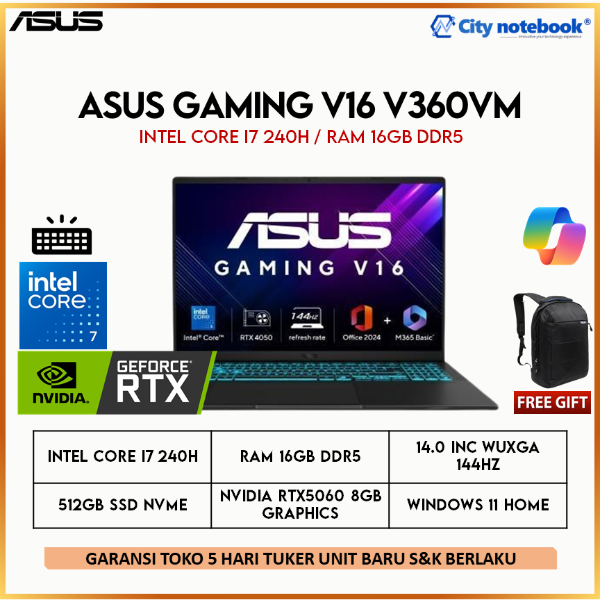 Jual Asus Gaming V16 V3607VM Core I7-240H RTX5060 8GB 16GB 512GB W11 16 ...