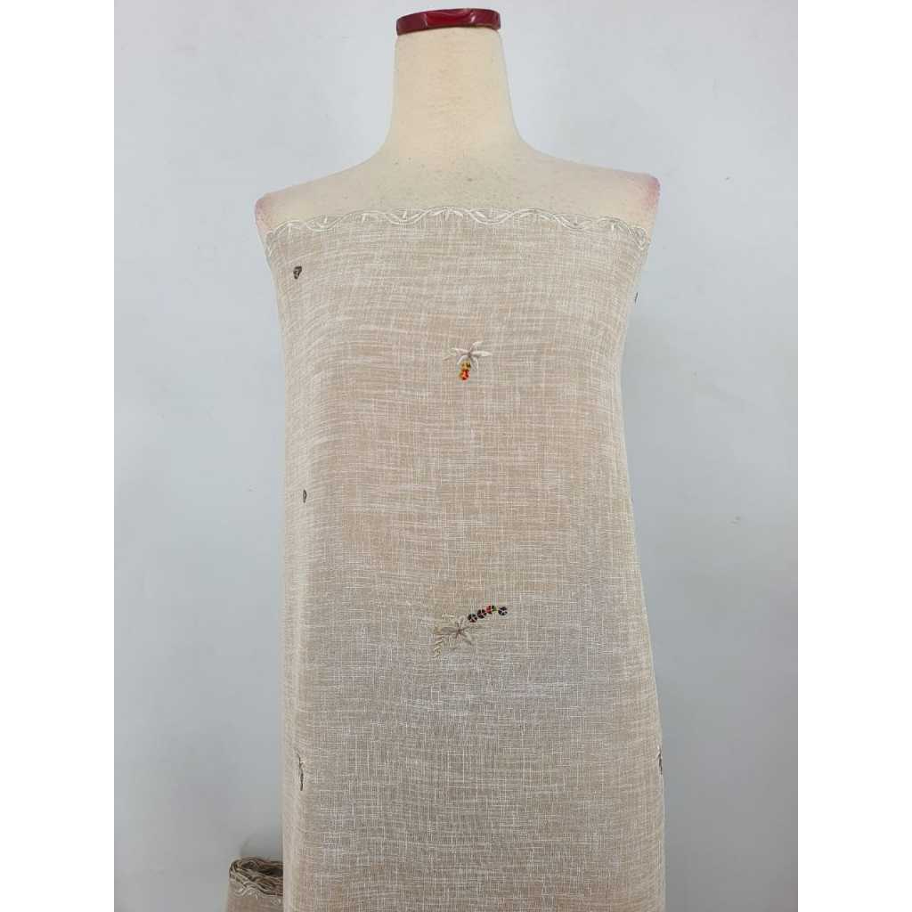 Jual Kain Linen Embroidery Motif Flower Minimalis Light Beige ( Pronto ...