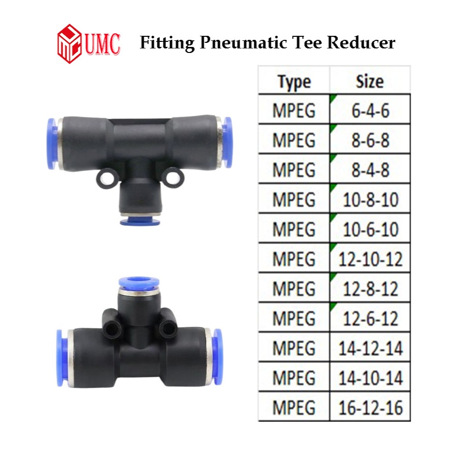 Jual Fitting Pneumatic Tee Reducer 4mm 6mm 8mm 10mm 12mm 14mm 16mm MPEG ...