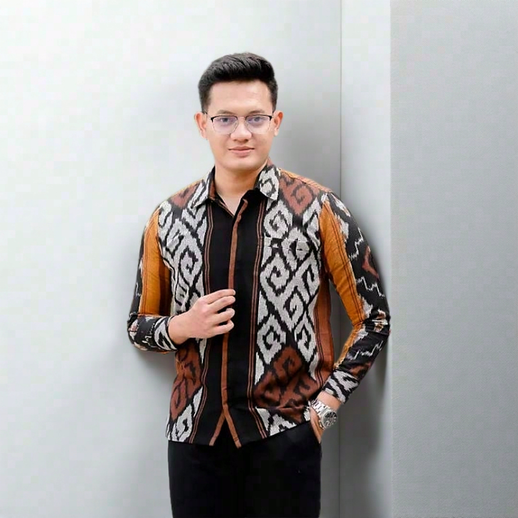 Jual KEMEJA TENUN PRIA LENGAN PANJANG HITAM COKLAT BAJU BATIK ETNIK ...