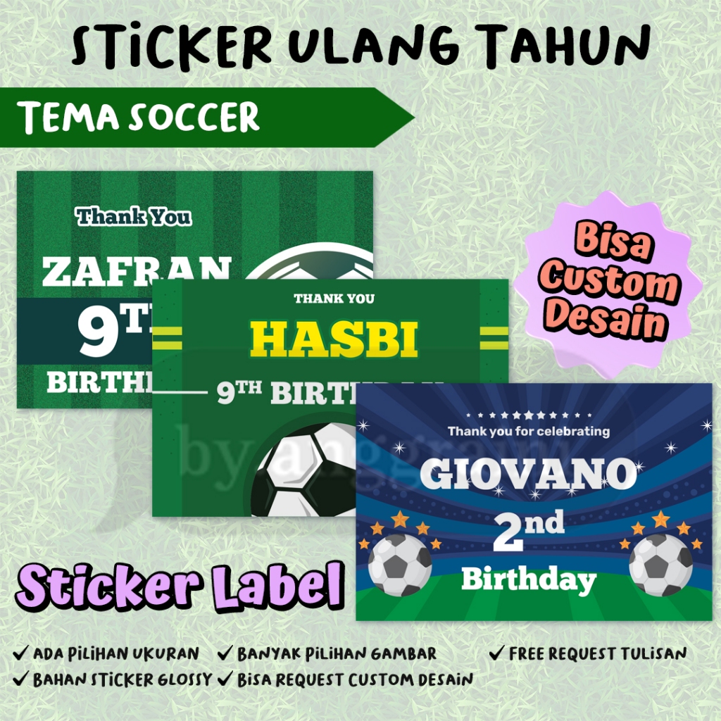 Jual Sticker Ulang Tahun Tema Soccer / Sepak Bola / Futsal - Stiker ...