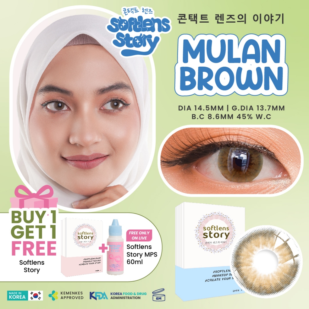 Jual BUY 1 GET 3 Softlens Story Mulan Brown 1 Pasang | 14.5mm Soflens ...