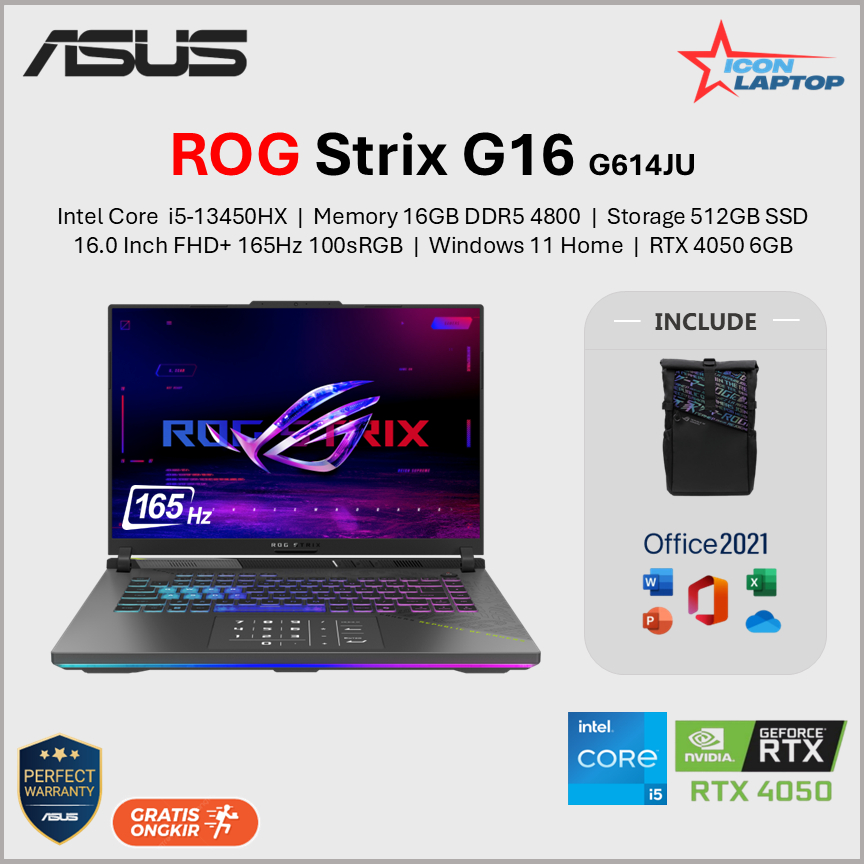 Jual Asus ROG Strix G16 G614JU Core i5-13450HX RTX 4050 RAM 16GB 512GB ...