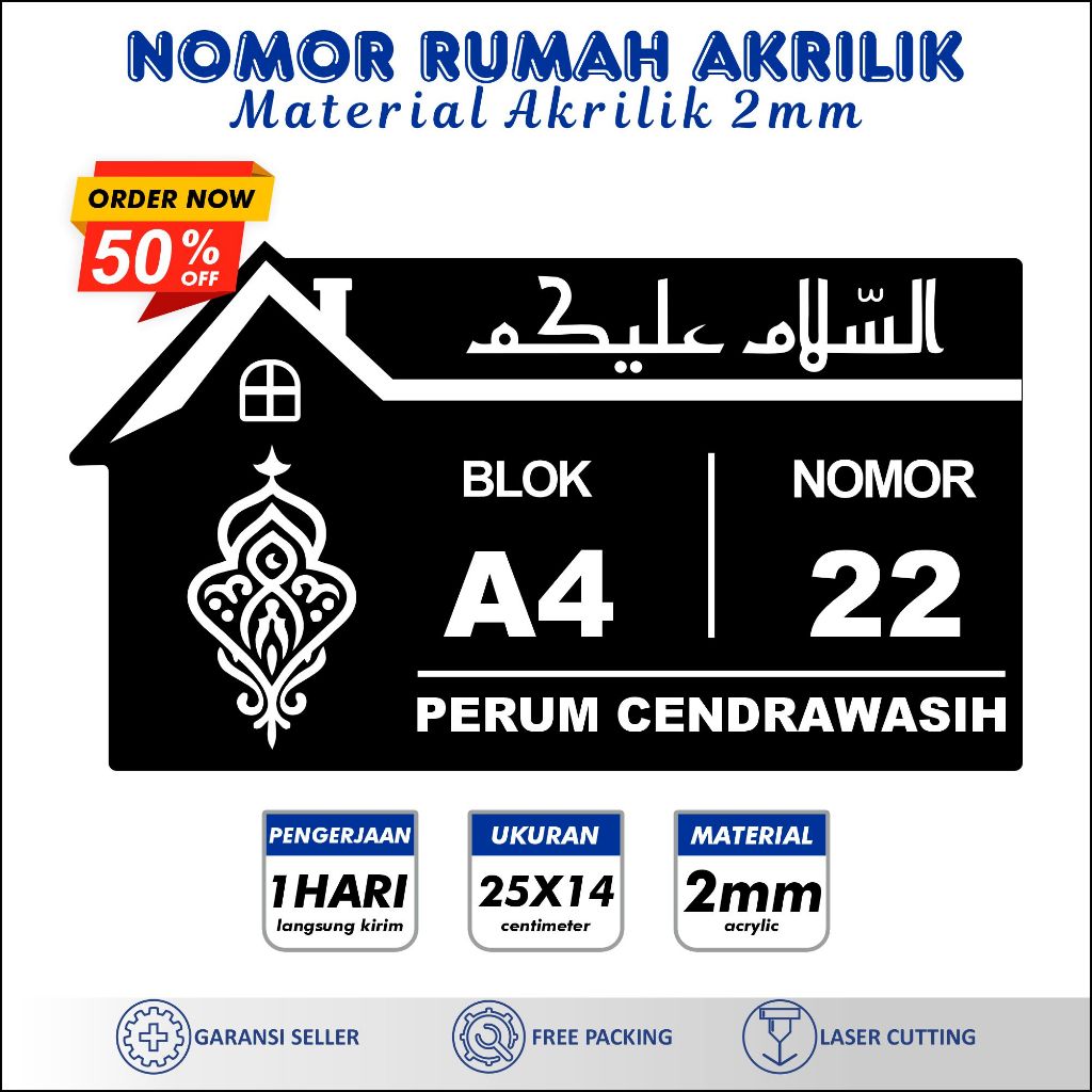 Jual STARSIGN NOMOR RUMAH AKRILIK 2MM BEBAS CUSTOM/HIASAN DINDING LUAR ...
