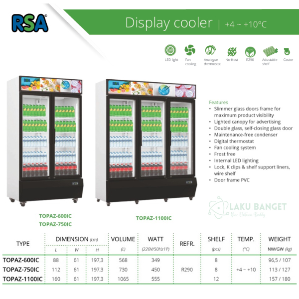 Jual Display Cooler 2 Door RSA TOPAZ-600IC TOPAZ 750IC / Showcase ...