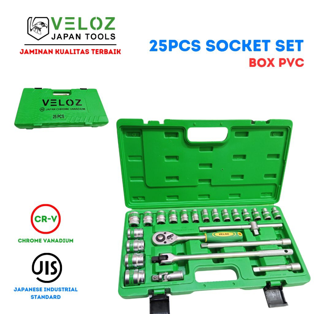 Jual [TERLENGKAP] VELOZ 25pcs Socket set Rubber 1/2 inch BOX PVC (CR-V ...
