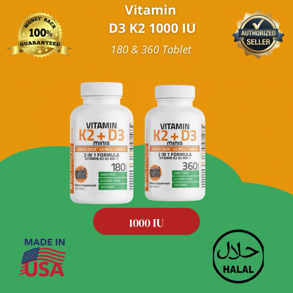 Jual Vitamin D3 K2 1000 IU Bronson Original USA Vitamin Tulang Vitamin ...
