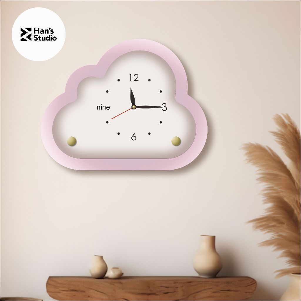 Jual JAM DINDING AWAN PINK LUCU HIASAN DINDING RUANG TAMU/ KAMAR ANAK ...