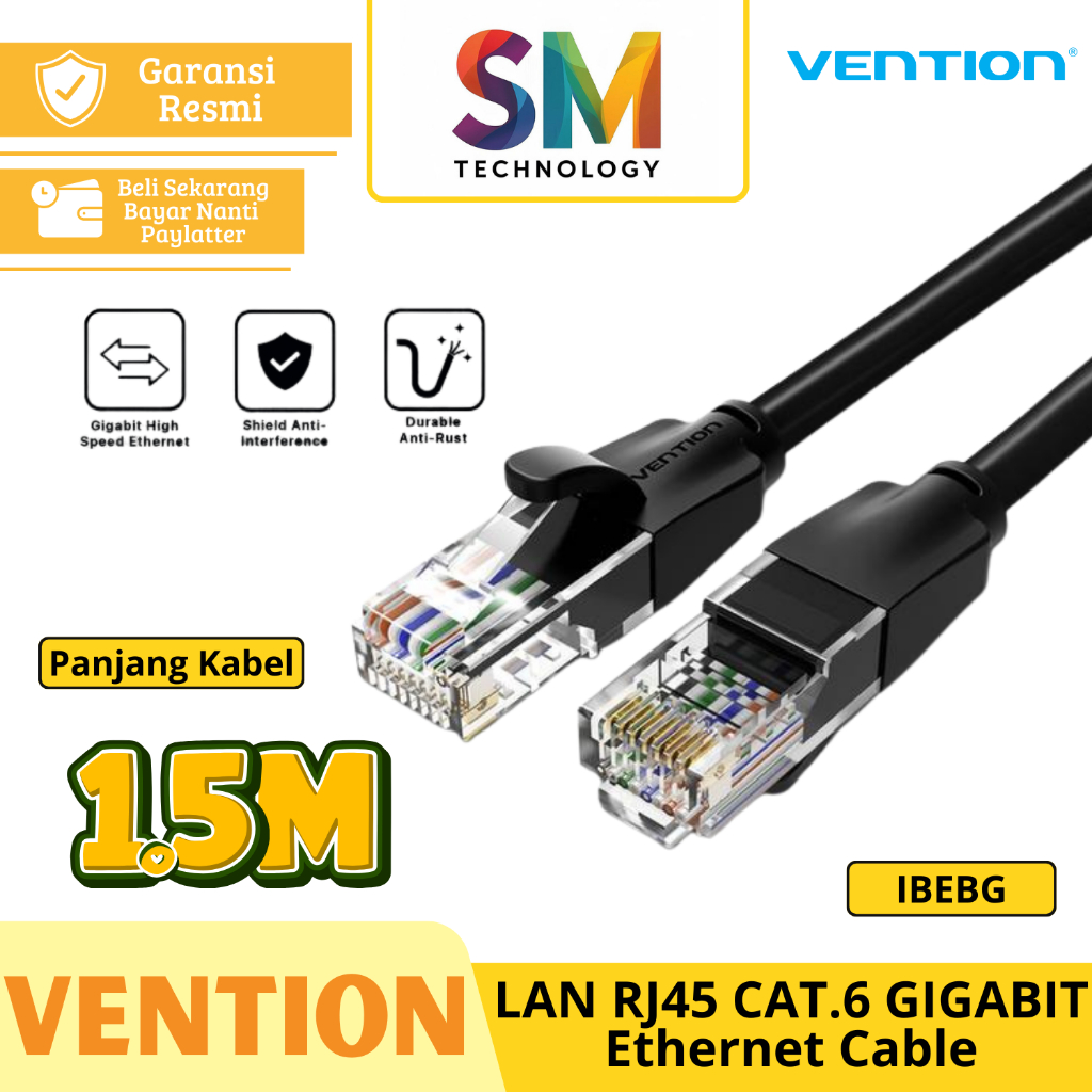 Jual Vention IBE Kabel LAN RJ45 Cat 6 UTP 1.5M Kabel Ethernet Gigabit ...