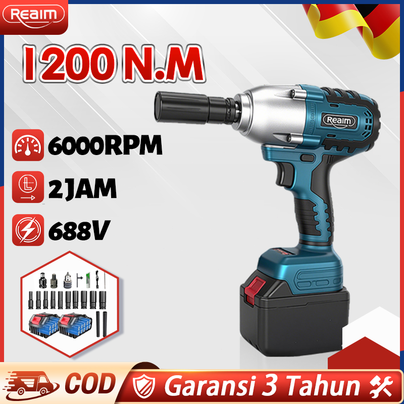 Jual REAIM Cordless Impact Wrench Brushless Mesin Pembuka Baut Ban ...