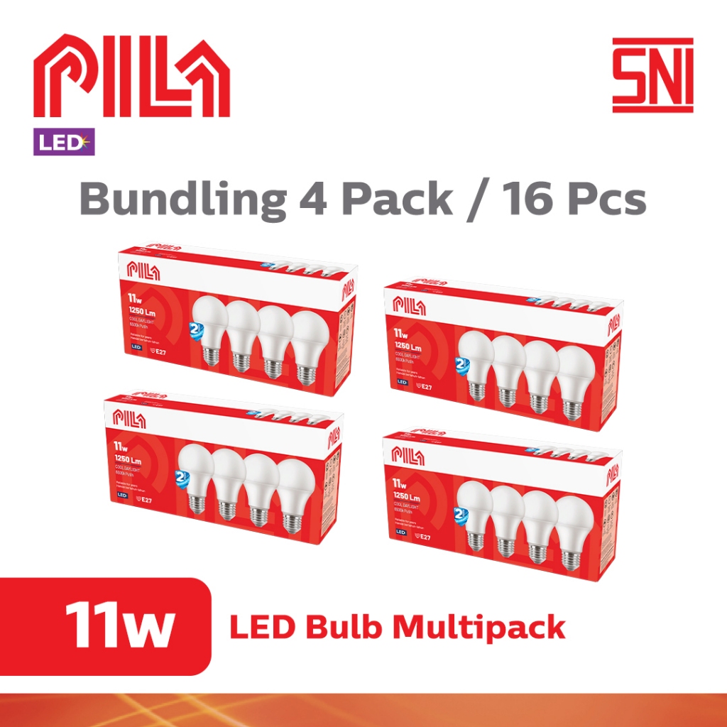Jual PILA Lampu Bohlam Multipack LED Bulb 11 Watt 65K (Paket isi 16pcs ...