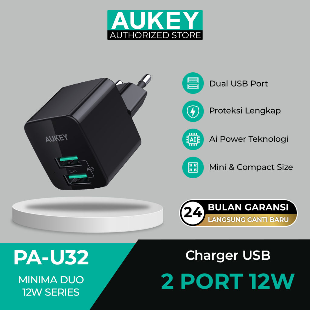 Jual Aukey Charger USB 2 Port 12W Fast Charging Ai Power Technology ...