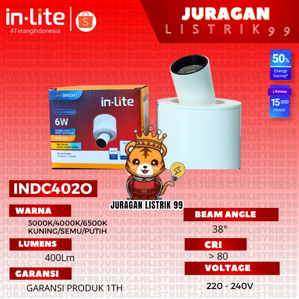 Jual INLITE - LAMPU SOROT SPOTLIGHT OUTBOW 3WARNA 6W INDC402O / LAMPU ...