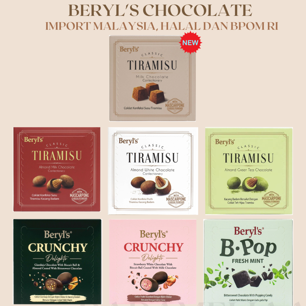 Jual 65gr BERYL'S CHOCOLATE TIRAMISU CRUNCHY B.POP IMPORT OLEH OLEH ...