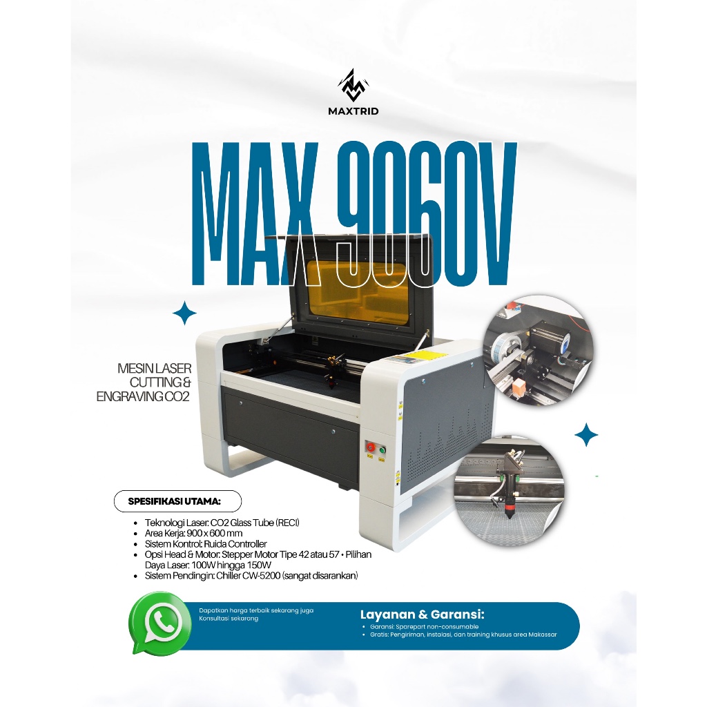 Jual Mesin Laser CO2 Grafir dan Cutting Max 9060V-RD-(100 Watt RECI ...