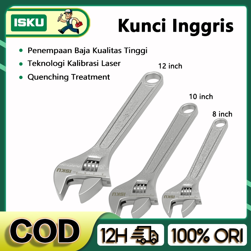 Jual ISKU Kunci Inggris ukuran 8/10/12 Inch Adjustable Wrench 8-12inch ...