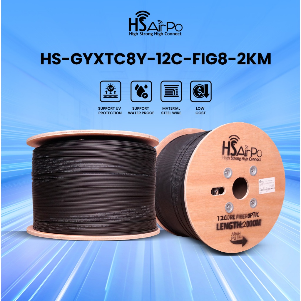 Jual HSAirpo Kabel Fiber Optik 12core fig8 mini fiber cable-2000M HS ...