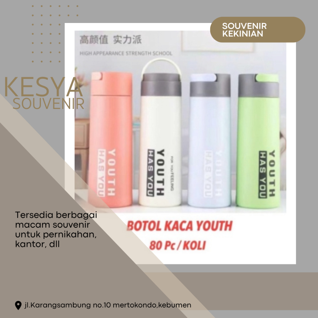 Jual BEST PRODUCT!!! BOTOL MINUM KACA Youth 400ML, Botol Minum Anak ...