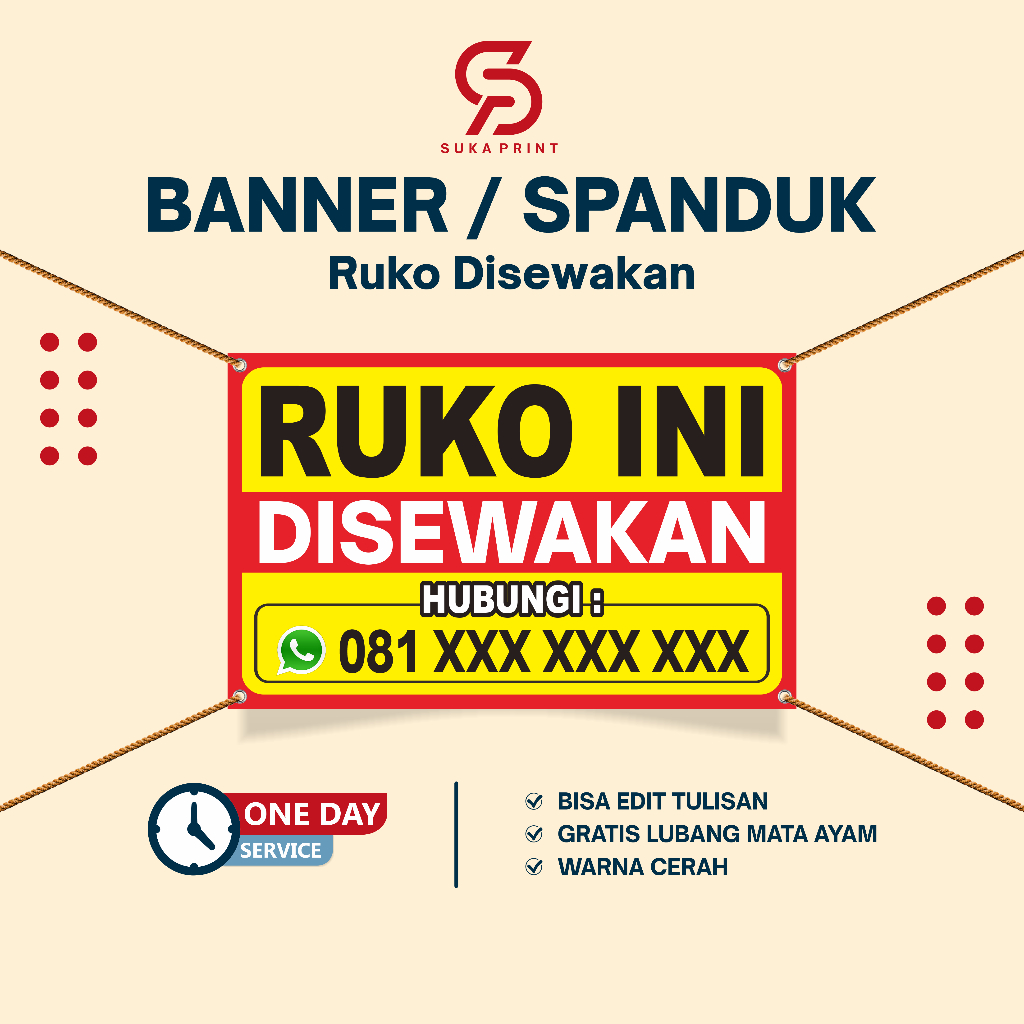 Jual SUKA PRINT - Cetak Spanduk / Banner Ruko Disewakan / Tanah ...