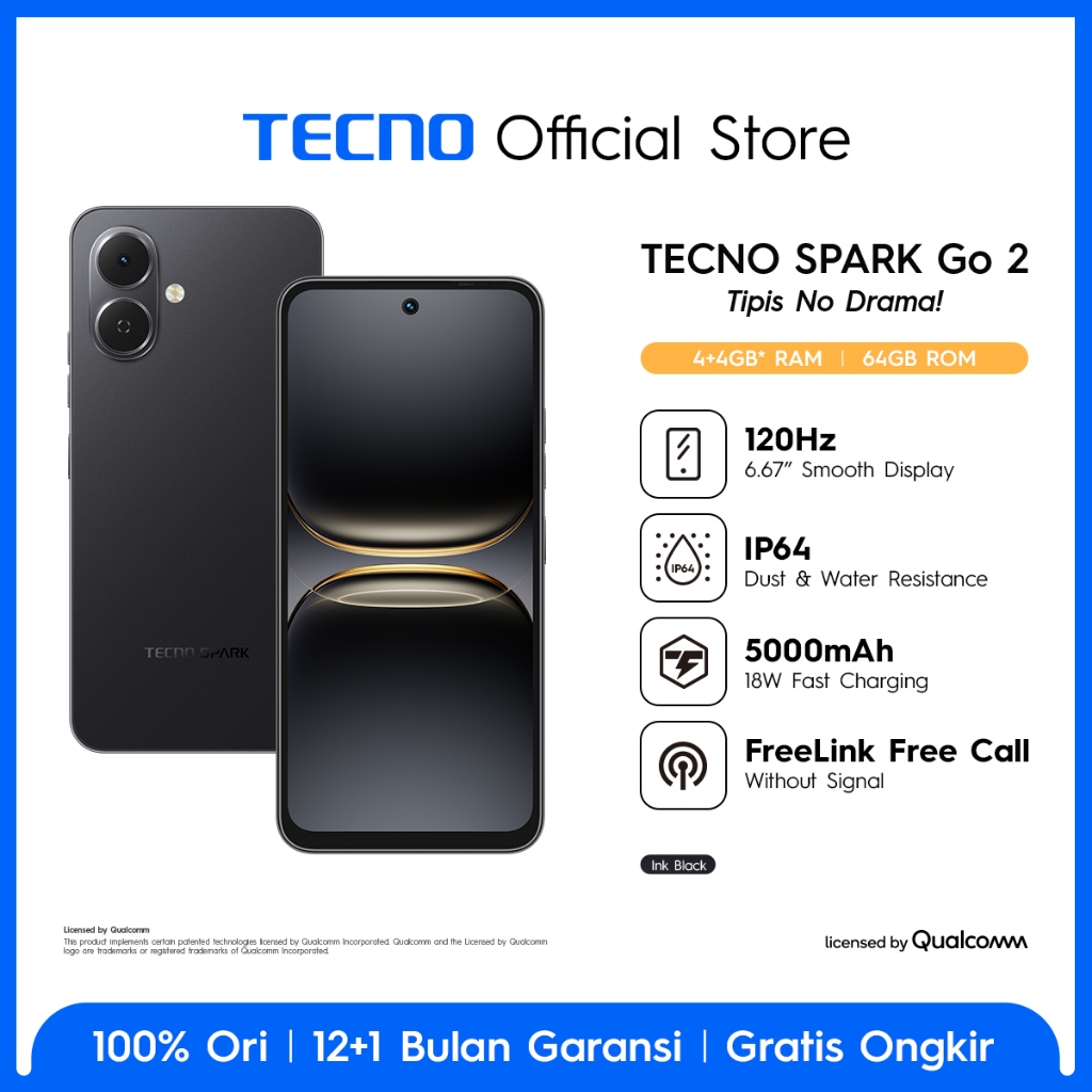 Jual [Special Live Streaming] TECNO SPARK Go 2 4GB+4GB*/64GB - BLACK | Shopee Indonesia