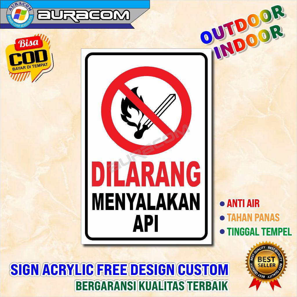 Jual Sign Tulisan Dilarang Menyalakan Api Sign Peringatan Custom Free ...