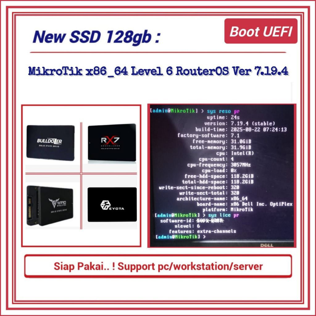 Jual NEW SSD 128gb | Mikrotik x86_64 Level 6 Versi 7.19.4 | UEFI Boot ...