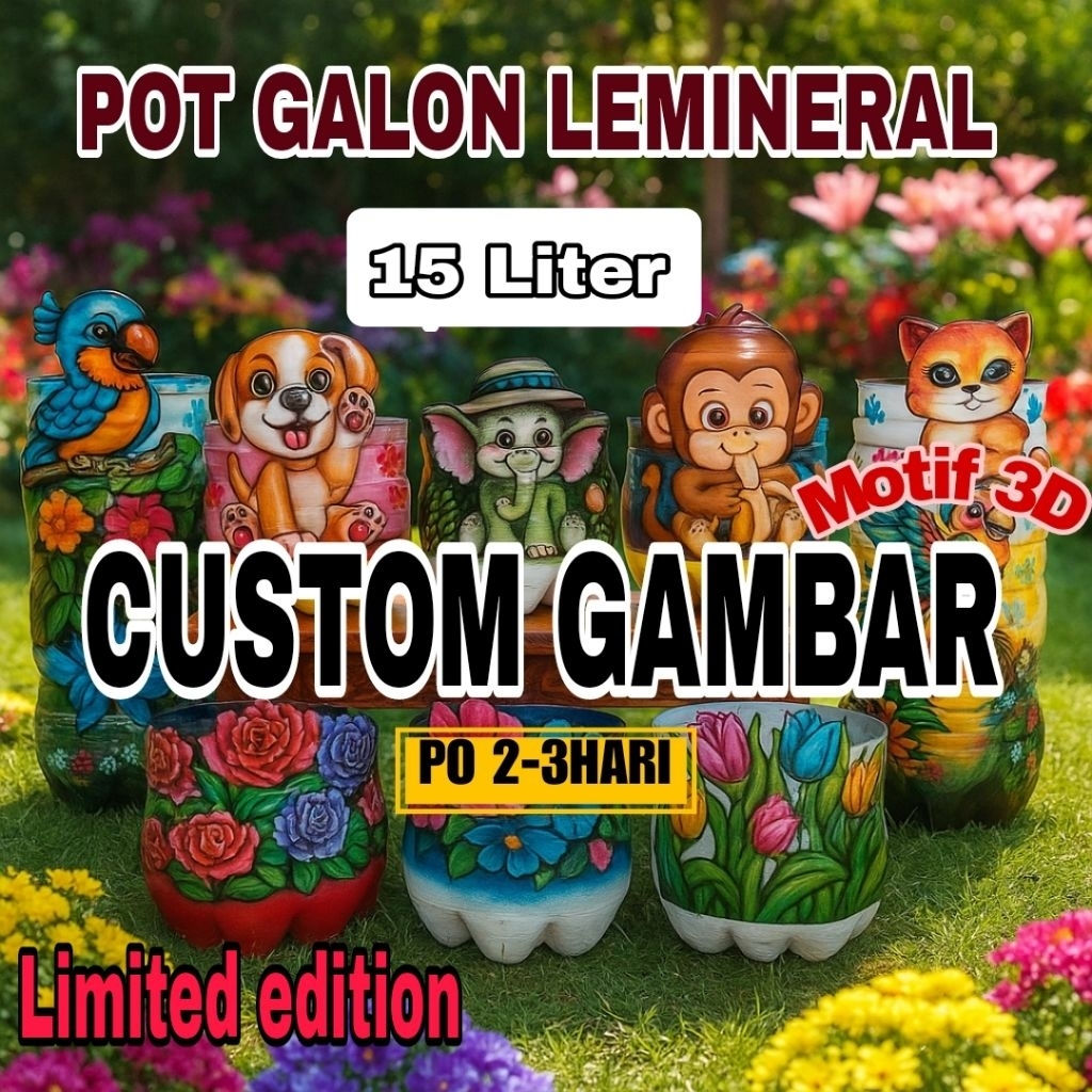 Jual Prakarya Kerajinan Pot Galon Lemineral Motif 3D Custom Gambar Po 2 ...