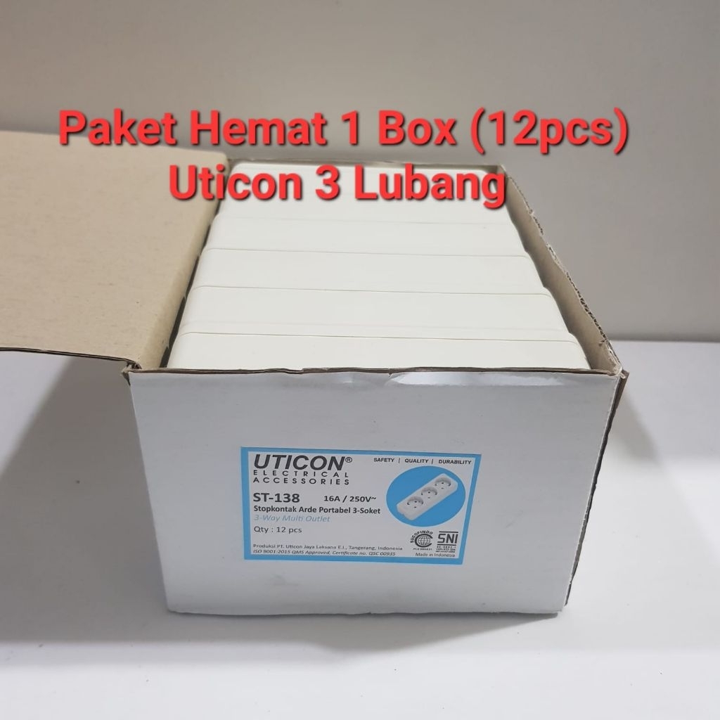 Jual Paket Hemat 1 Box (12pcs) Stop Kontak Uticon 3 Lubang | Shopee ...