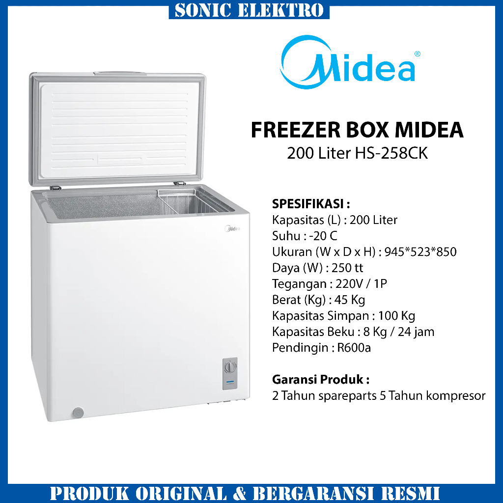 Jual Freezer Box Midea 200L Chest Freezer Midea 200L HS-258CK Garansi ...