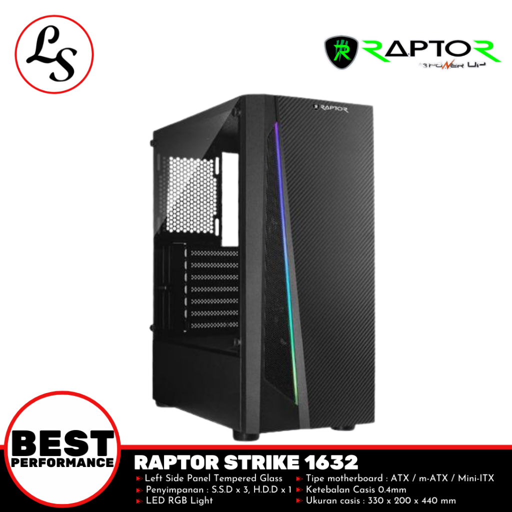 Jual RAPTOR GAMING CASING Strike 1632 LED RGB Light Tempered Glass ...