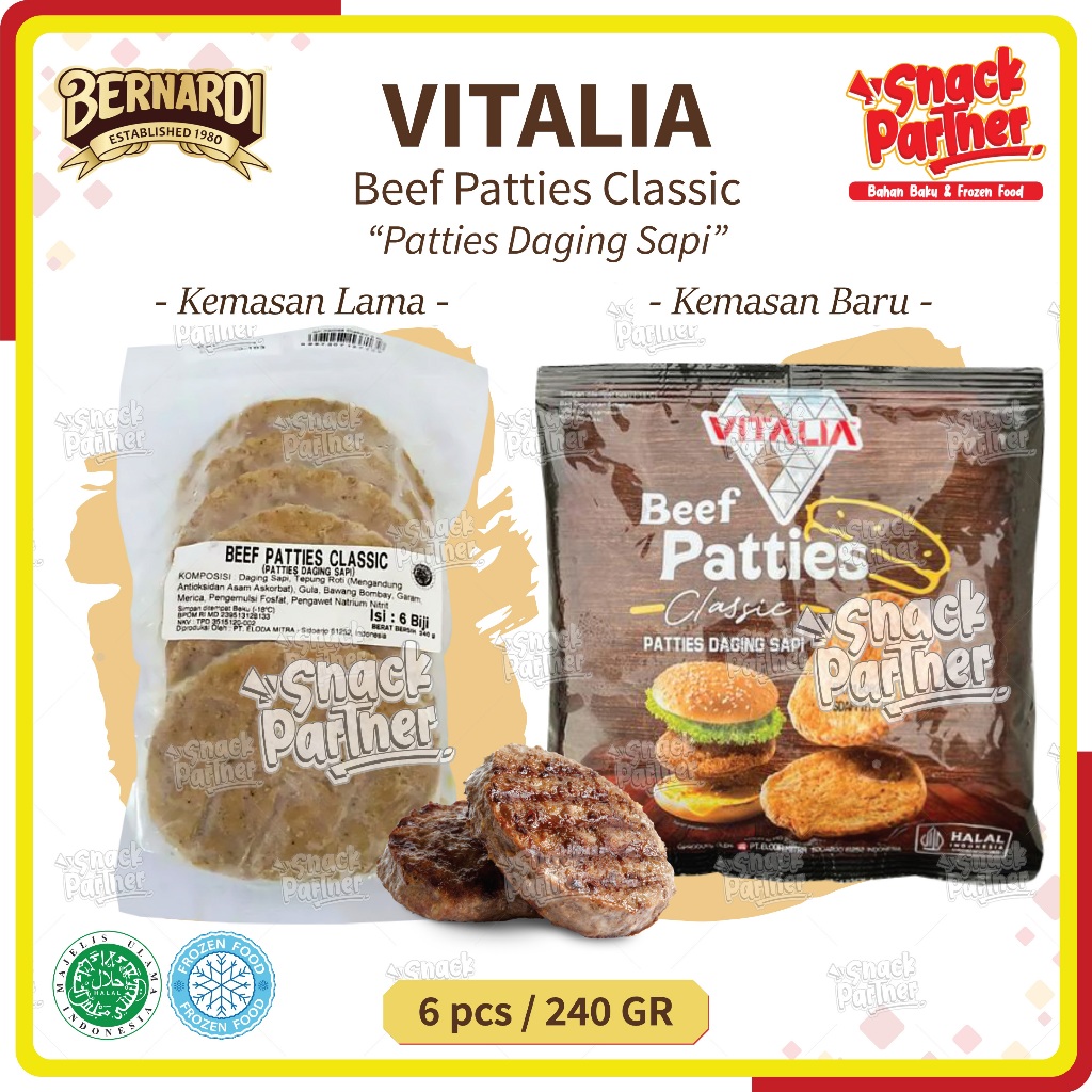 Jual VITALIA BEEF PATTIES CLASSIC 6 PCS / 240 GR by BERNARDI - Burger ...