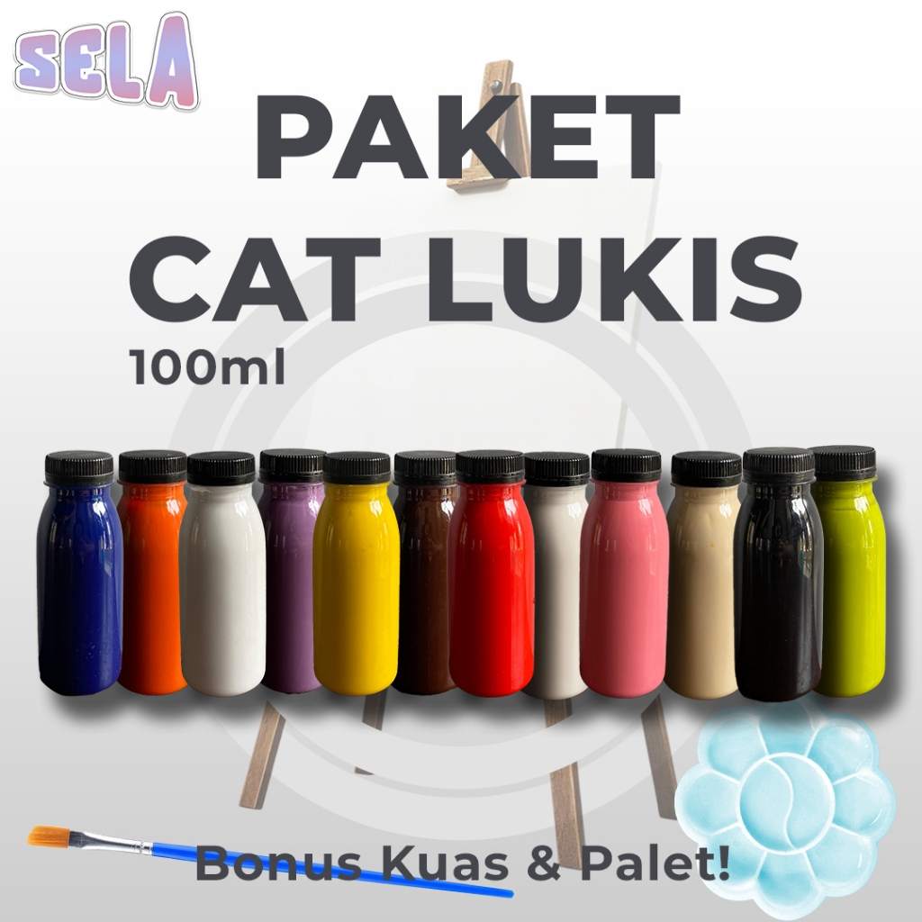 Jual Paket Cat Lukis SELA 100ml 6 Warna & 12 Warna BONUS KUAS & PALET ...