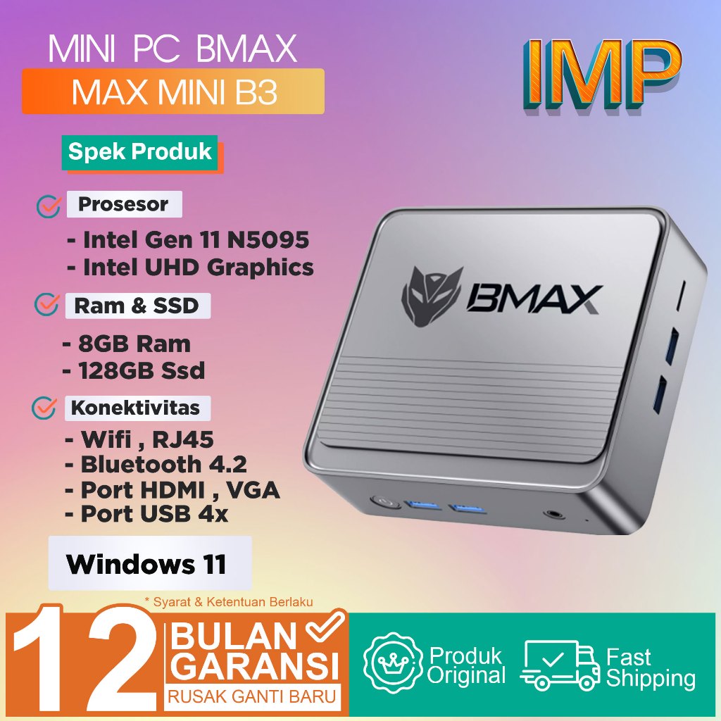 Jual BMAX Mini PC B3 Intel N5095 Ram 8GB - 256GB SSD with Windows 11 ...