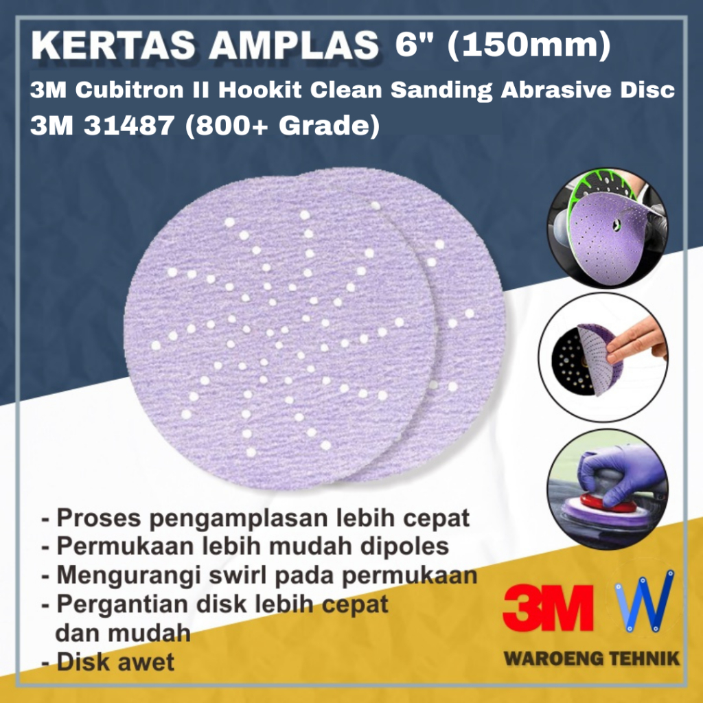 Jual Amplas Kertas 6in 3M 31487 P-800 Cubitron CSD Hookit Amplas Mobil ...
