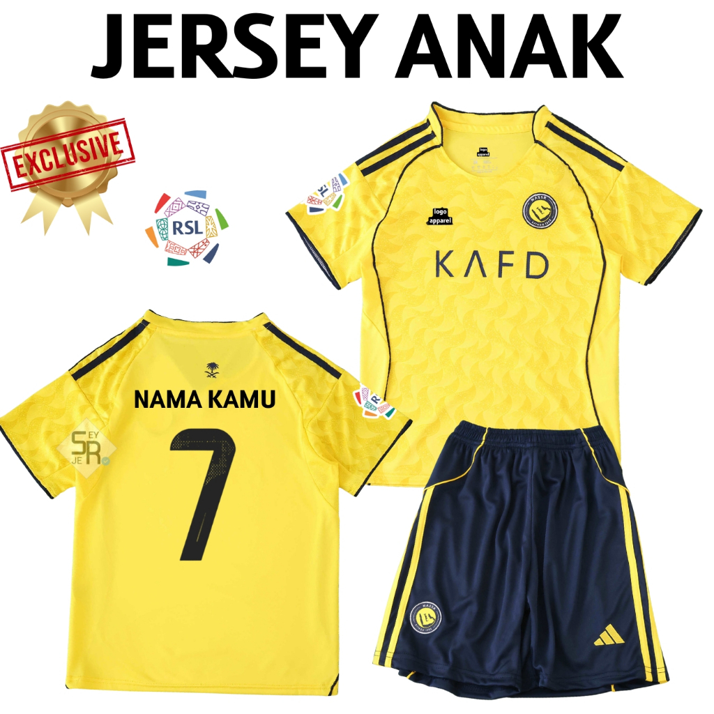 Jual KIDS Jersey Alnssr Home 2025 2026 Baju Bola Anak Kuning Patch RSL ...