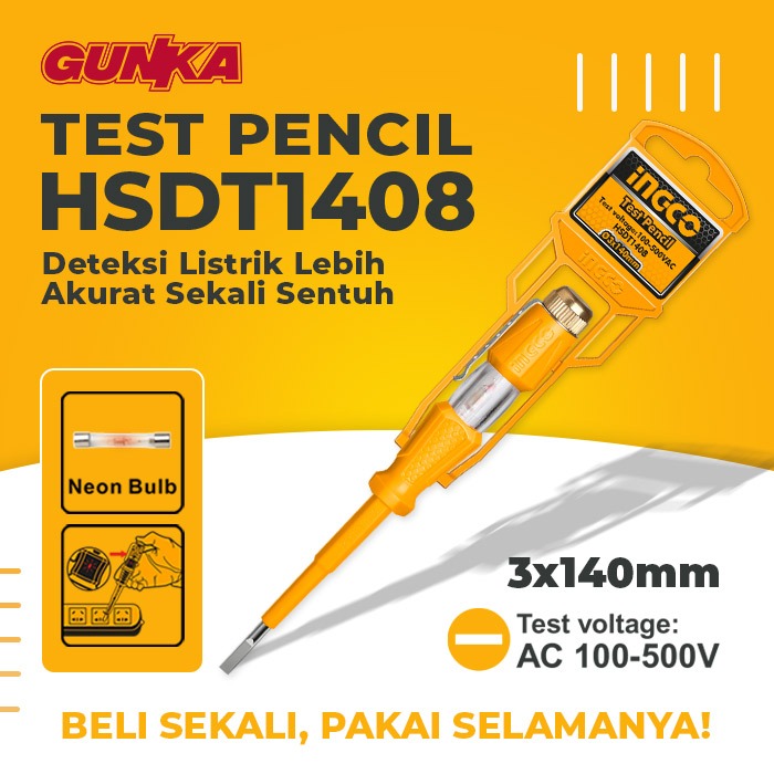 Jual Test Pen 500VAC (3×140mm) INGCO HSDT1408 Obeng Minus Tespen ...