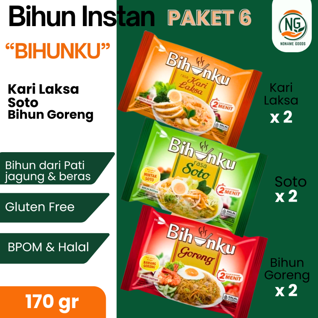 Jual BIHUNKU BIHUN INSTAN GLUTEN FREE PAKET ISI 6 PCS KARI LAKSA, SOTO ...