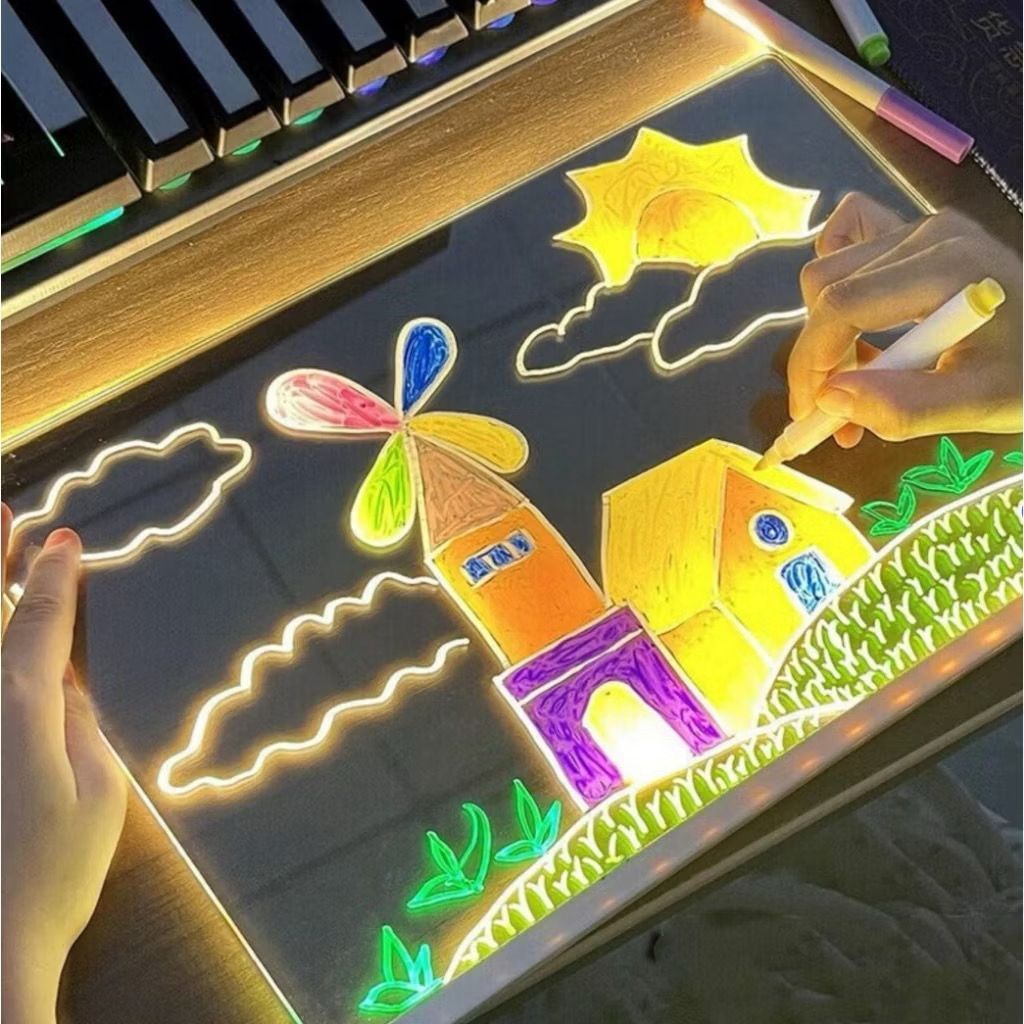 Jual Mainan Anak Papan Gambar Akrilik LED Stand Planner Set Pensil ...