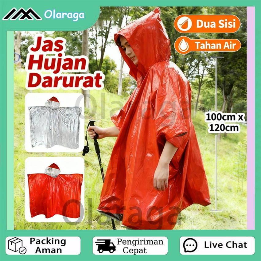 Jual Emergency Rain Poncho - Waterproof Disposable Raincoat with ...