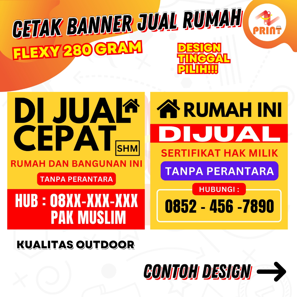 Jual Cetak Banner Jual Rumah 1x1 Meter – Bahan Flexy China 280gr Outdoor, Tahan Cuaca Tinggal ...