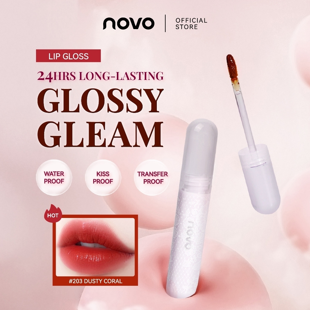Jual NOVO Glossy Gleam Lip Glaze Gloss to Matte 24hrs Long Lasting ...