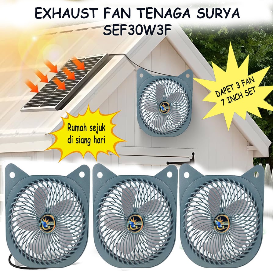 Jual Exhaust Fan Tenaga Surya Kipas Angin Solar Panel 3 in 1 Set ...