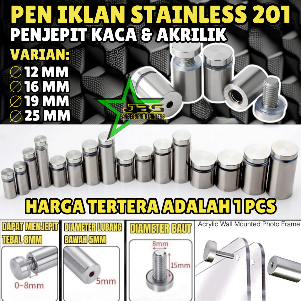 Jual PEN / PAKU IKLAN STAINLESS STEEL DIAMETER 12/16/19/25MM BAUT ...