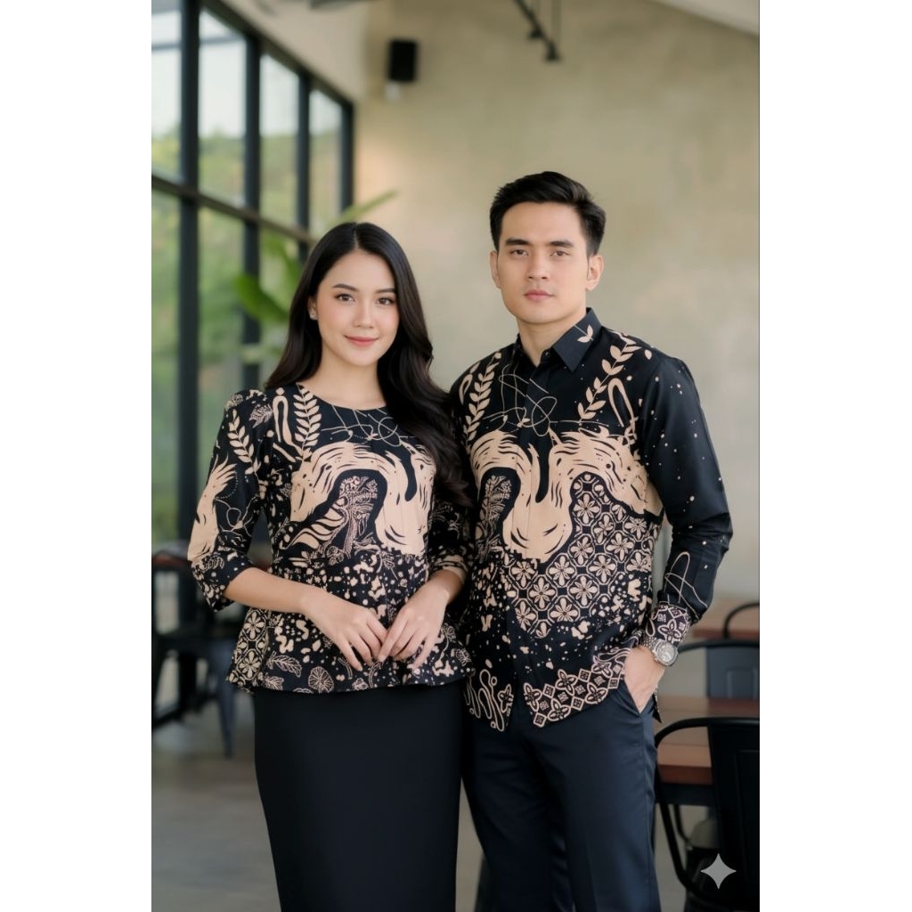 Jual Batik Couple Modern Elegan - Motif Angsa Premium – Hitam Gold ...