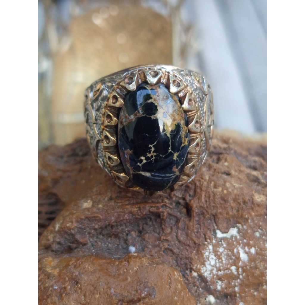 Jual Natural Pirus Persia Hitam Top Color Ring Perak 925 HM | Shopee ...