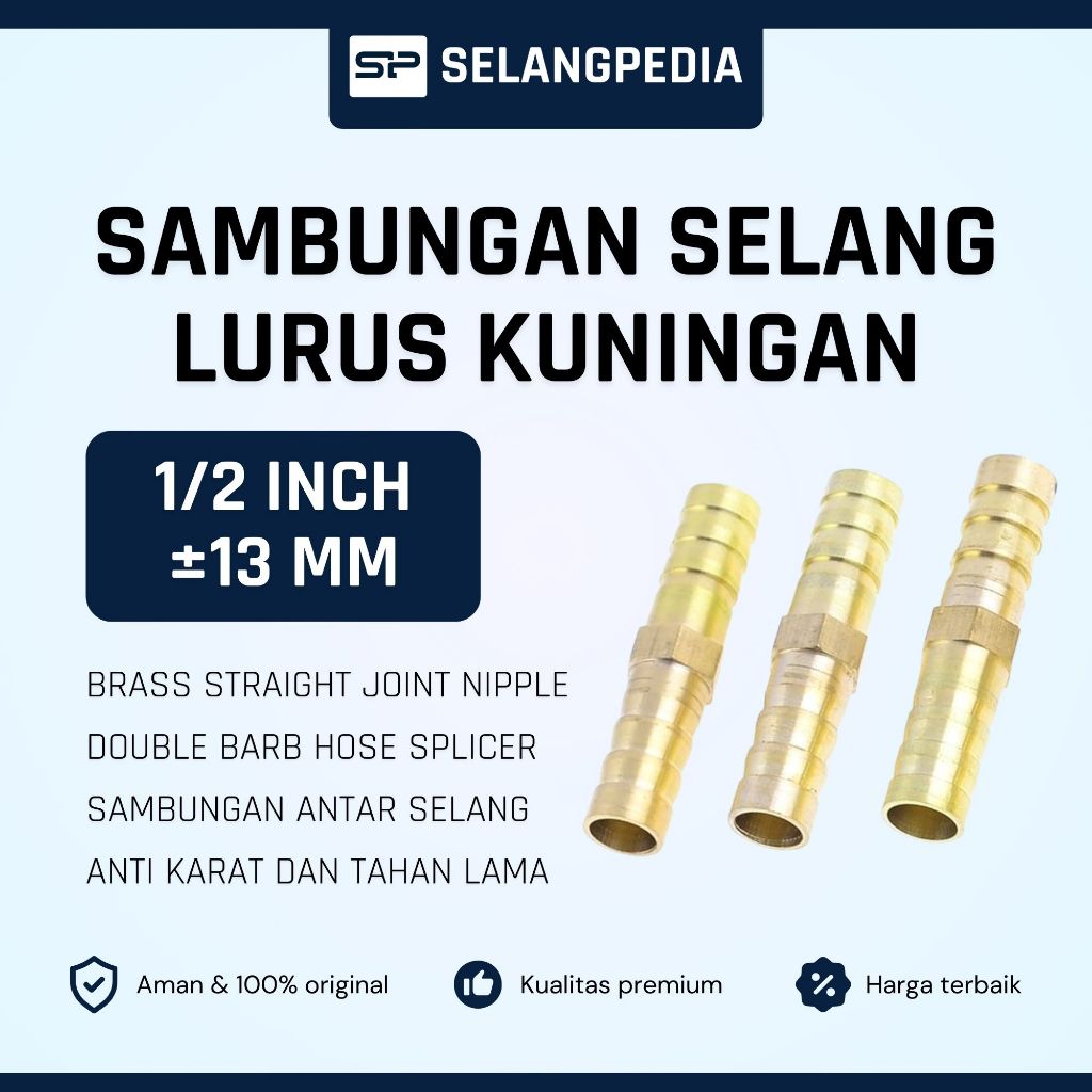 Jual Sambungan Selang Lurus Kuningan 1/2” inch Anti Karat Hose Fitting ...