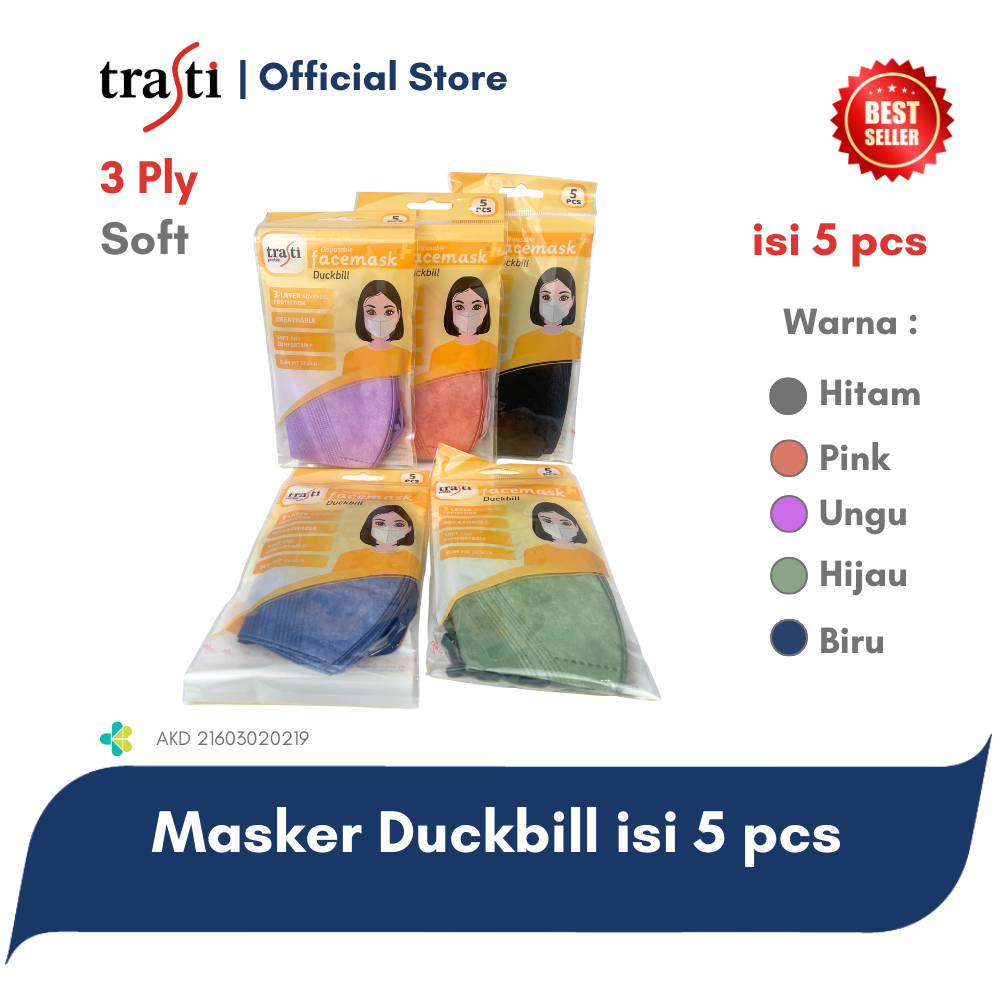 Jual TRASTI PROTEK Masker Duckbill Warna - Warni 3 Ply isi 5 pcs ...